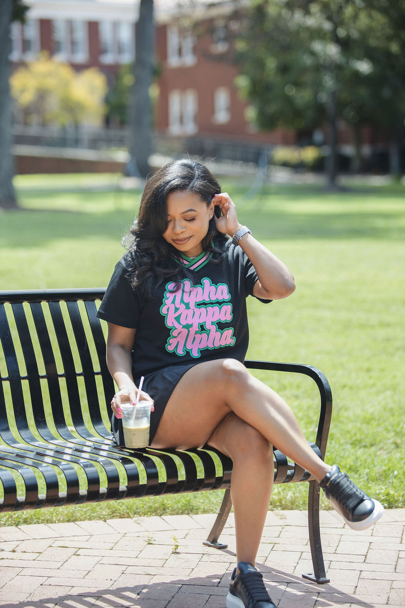 YL STUDIO GREEK - AKA BLACK VARSITY PATCH TEE – YL STUDIO LLC