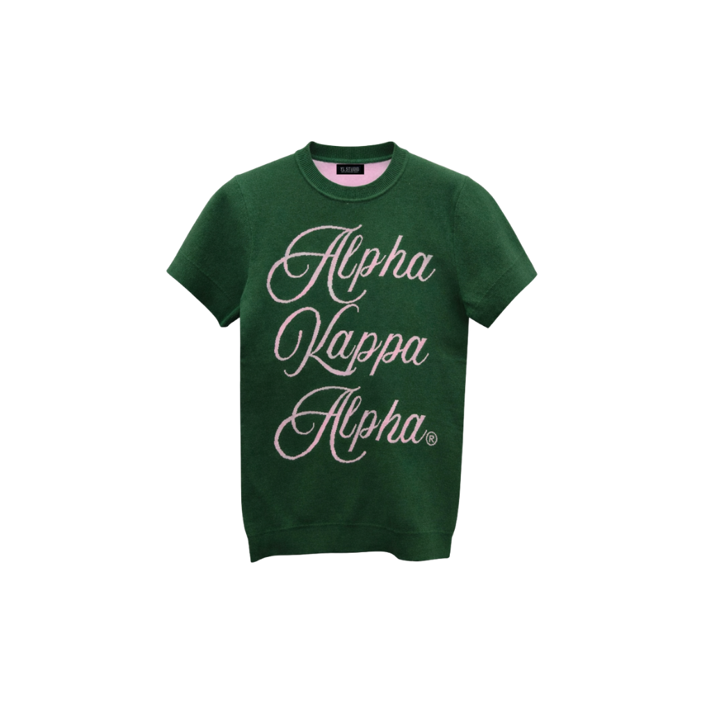 YL STUDIO I Short-Sleeved Knit Cursive Sweater - Alpha Kappa Alpha – YL ...