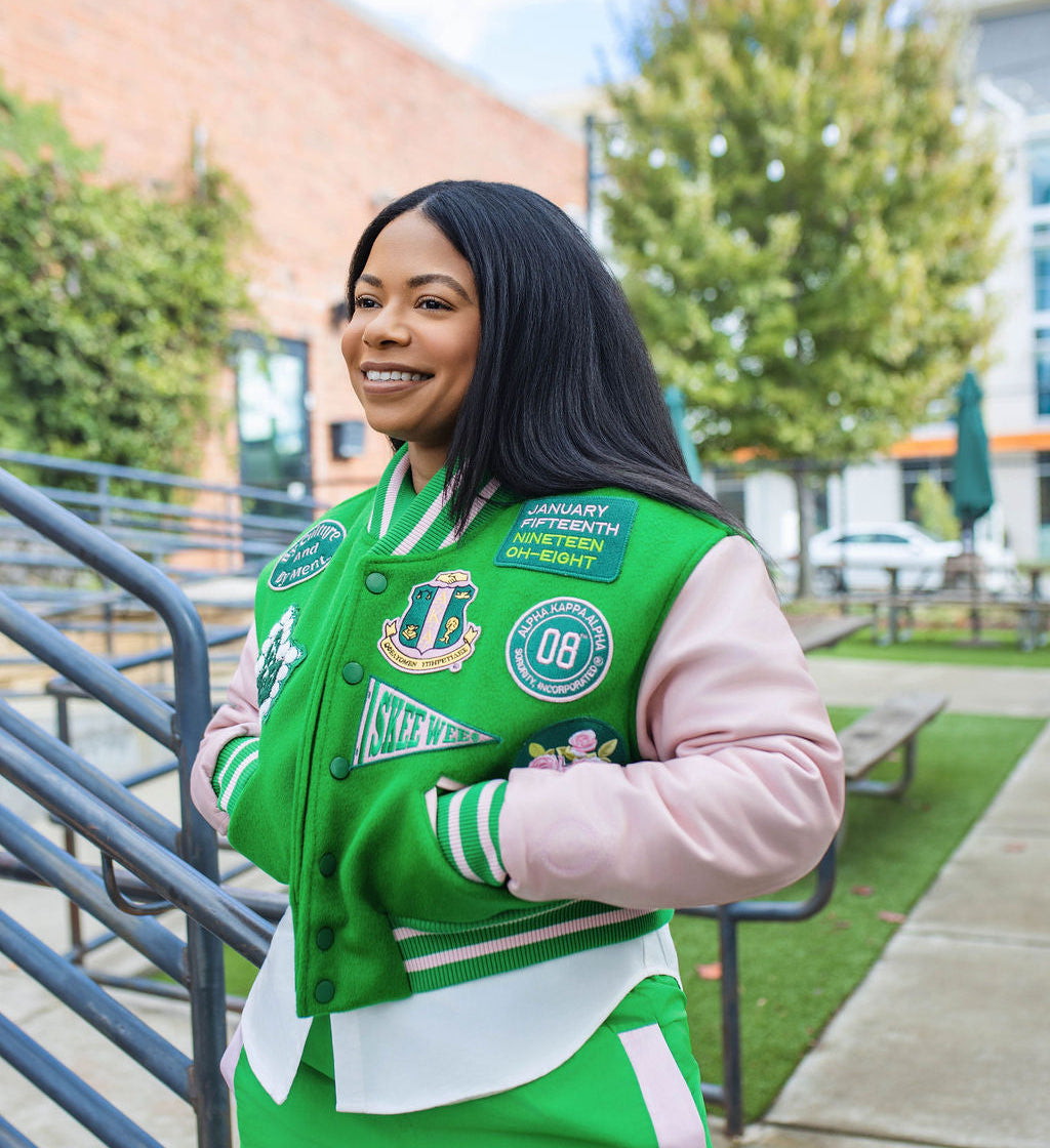 AKA Patch Leather Varsity Jacket – YL STUDIO LLC