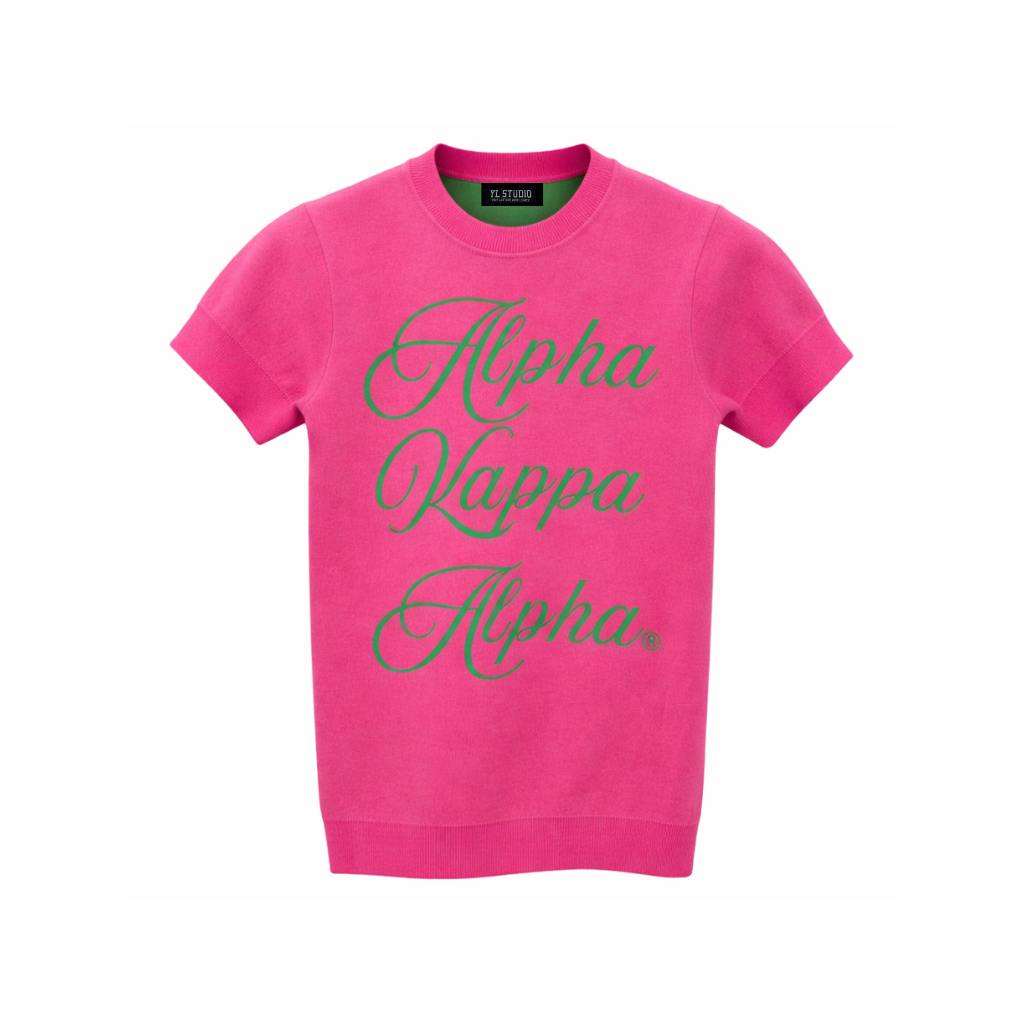 YL STUDIO I Short-Sleeved Knit Cursive Sweater - Alpha Kappa Alpha – YL ...